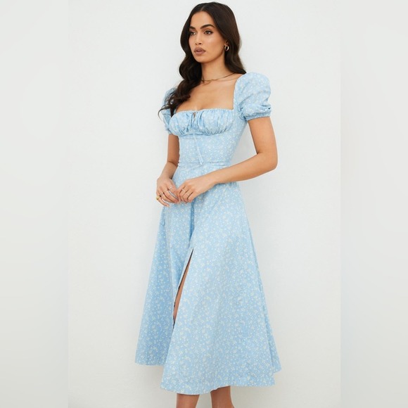 House of CB | Dresses | House Of Cb Tallulah Blue Ivory Floral Puff ...